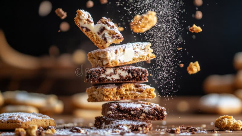 Stacked Chocolate and Brownie Cookies with Falling Crumbs Stock ...