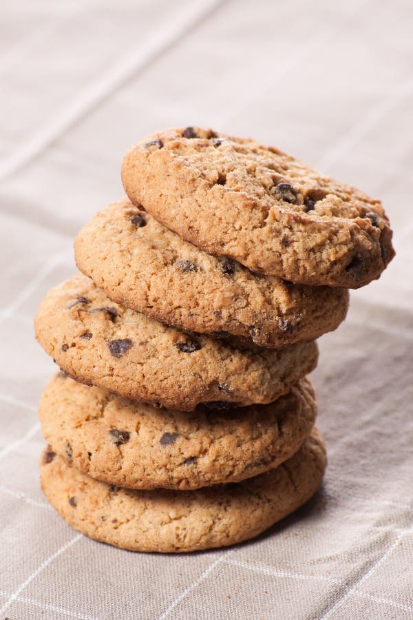 Stacked Chocolate Chip Cookies Stock Image - Image of pile, chocolate ...