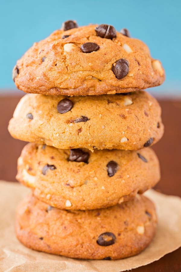 Stacked Chocolate Chip Cookies Stock Photo - Image of macro, cookies ...