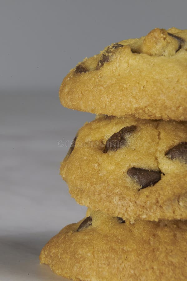 Stacked Chocolate Chip Cookies, Isolated, on Gray Background in Side ...