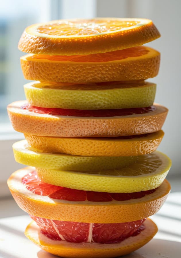 Stacked Citrus Fruit Slices in Bright Sunlight Stock Illustration ...