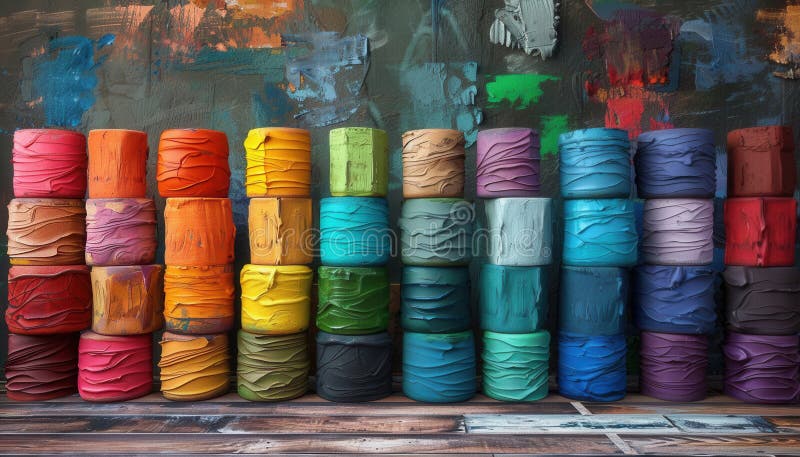 Colorful Stacked Clay Cylinders Arranged in Vibrant Order Against an ...