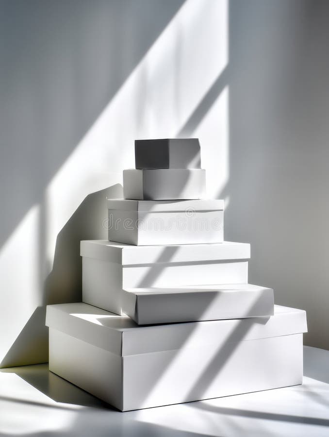 Stacked Packaging Boxes Shadows Clean White Studio Setting Generative ...