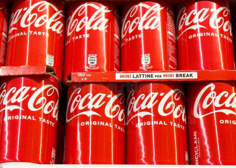 Stacked Coca Cola Cans Display in Retail Setting Editorial Photo ...
