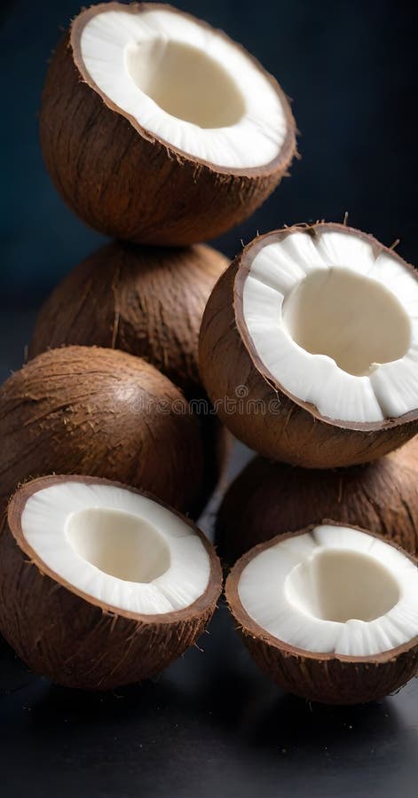 Stacked Coconuts with a Dark Backdrop Stock Image - Image of organic ...