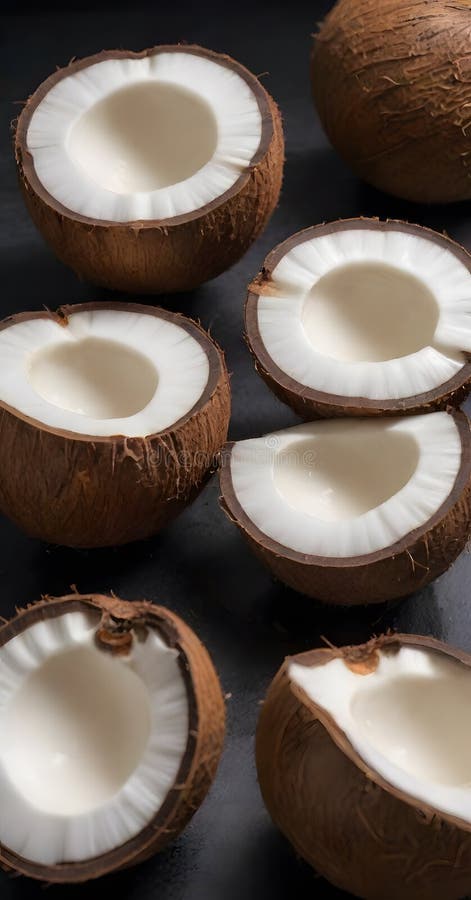 Stacked Coconuts with a Dark Backdrop Stock Photo - Image of organic ...