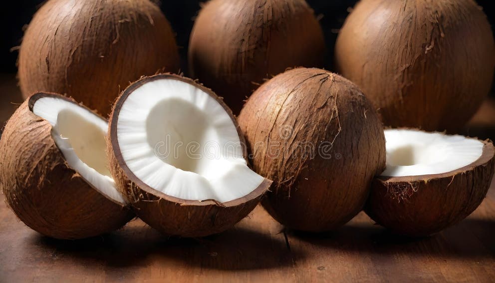 Stacked Coconuts with a Dark Backdrop Stock Image - Image of diet ...