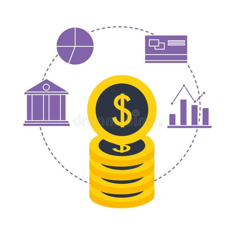 Stacked Coins Dollar Money Bank Card Chart Stock Vector - Illustration ...