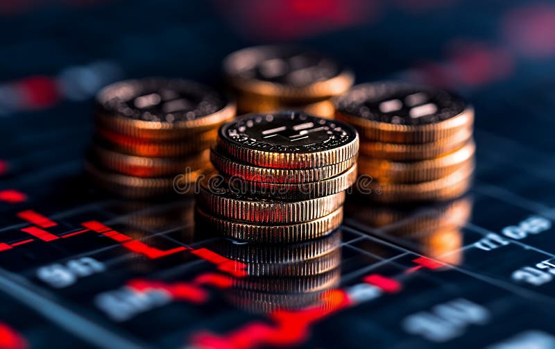 Stacked Coins on a Financial Chart with a Red Graph, Symbolizing ...