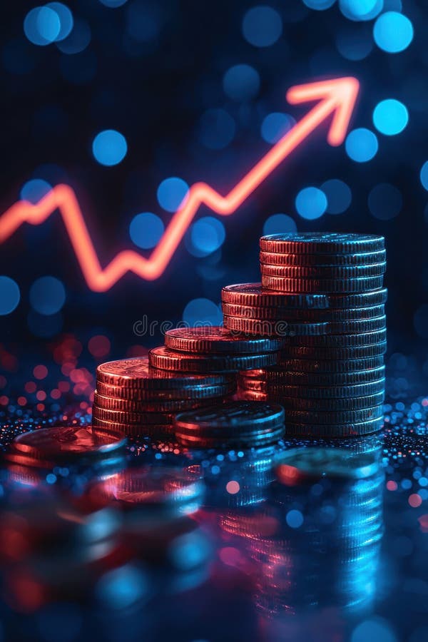 Stacked Coins with a Rising Graph on a Glowing Abstract Background ...