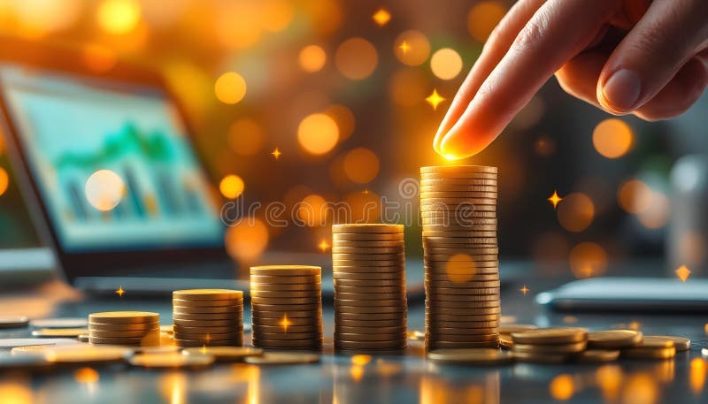 Stacked Coins and Rising Graph Symbolizing Financial Growth Stock ...