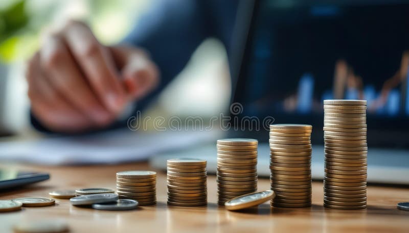 Stacked Coins and Rising Graph Symbolizing Financial Growth Stock ...