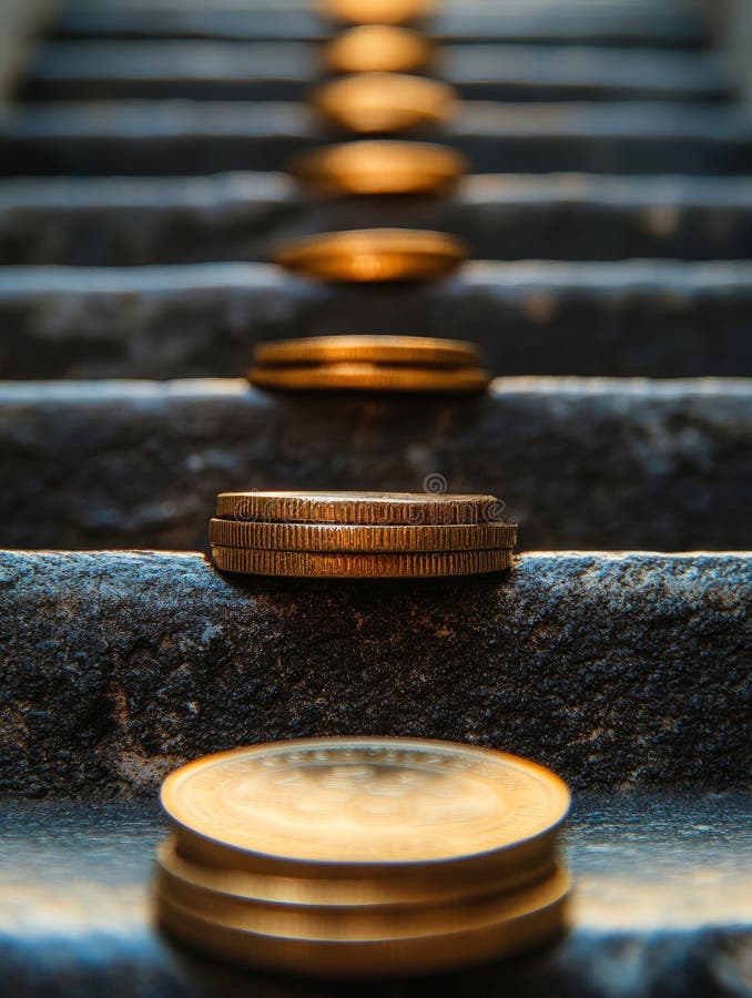 Stacked Coins on Stone Steps Representing Financial Growth. Stock Photo ...
