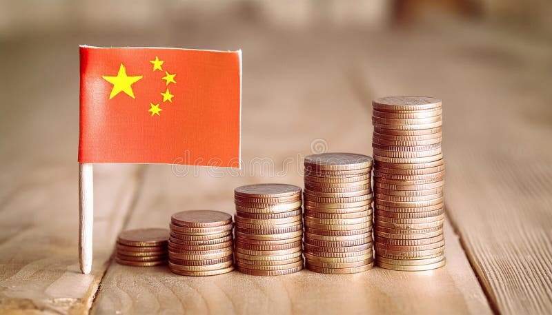 Stacked Coins Symbolizing Financial Growth, with China Flag Stock ...
