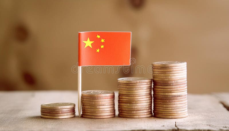 Stacked Coins Symbolizing Financial Growth, with China Flag Stock ...