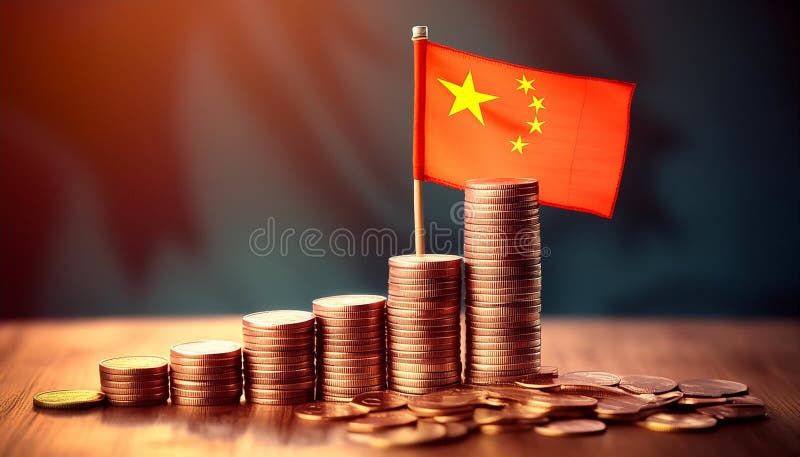 Stacked Coins Symbolizing Financial Growth, with China Flag Stock ...