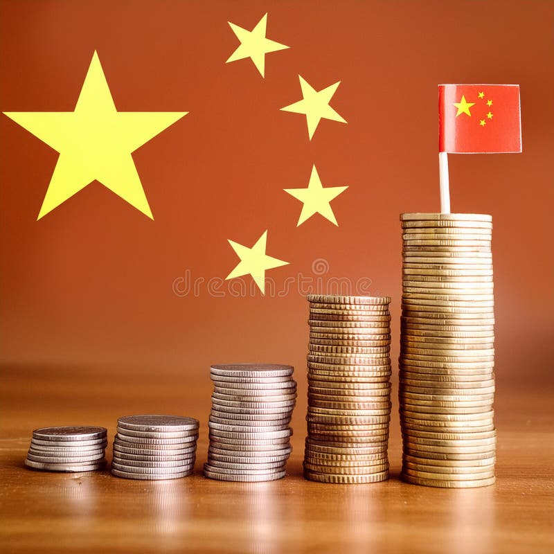 Stacked Coins Symbolizing Financial Growth, with China Flag Stock ...