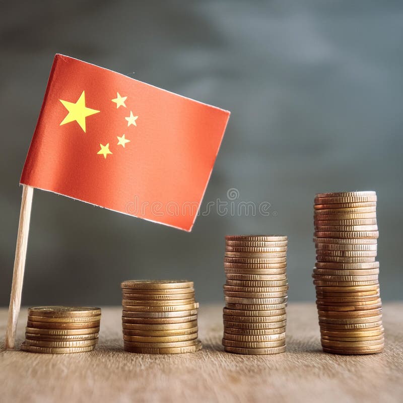 Stacked Coins Symbolizing Financial Growth, with China Flag Stock ...