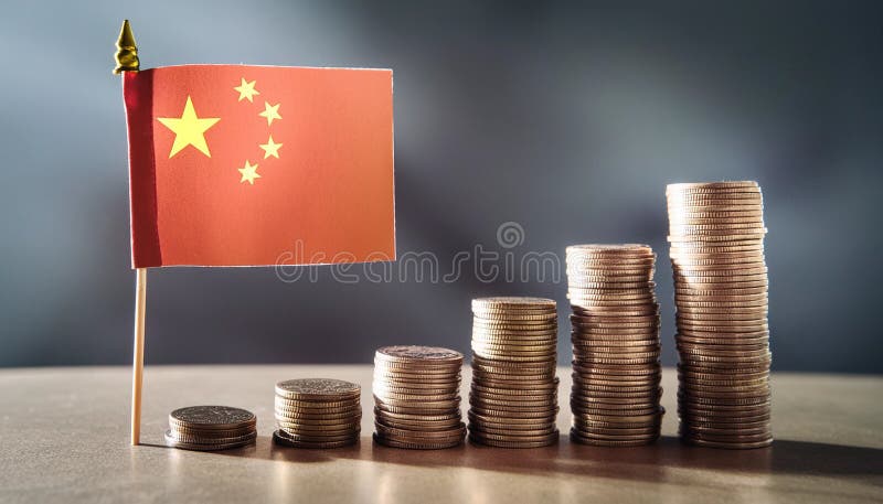 Stacked Coins Symbolizing Financial Growth, with China Flag Stock ...