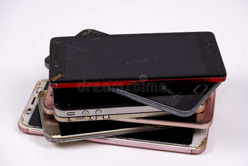 Stacked Collection Old Smartphones Various Colors Conditions Stock ...