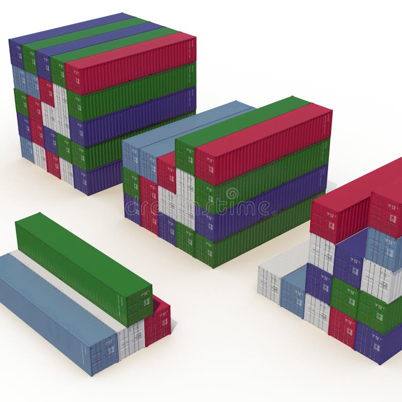 Stacked Color Cargo Containers Over the Blue Sky Stock Illustration ...