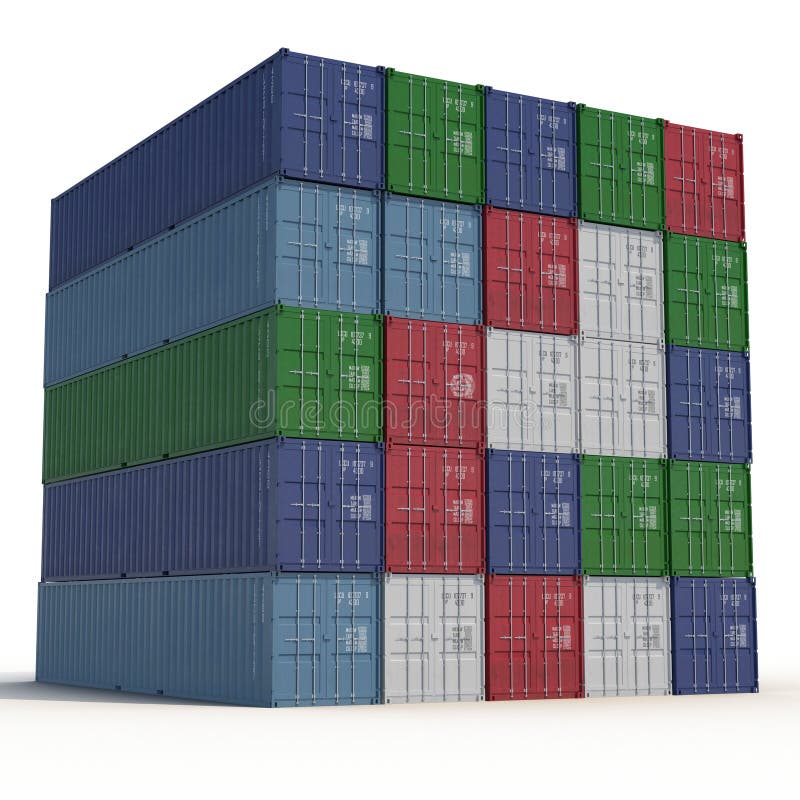 Stacked Color Cargo Containers Over the Blue Sky Stock Illustration ...