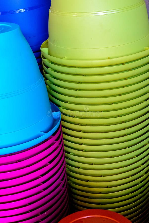 Stacked Colored Planting Pots Stock Image - Image of pink, planting ...