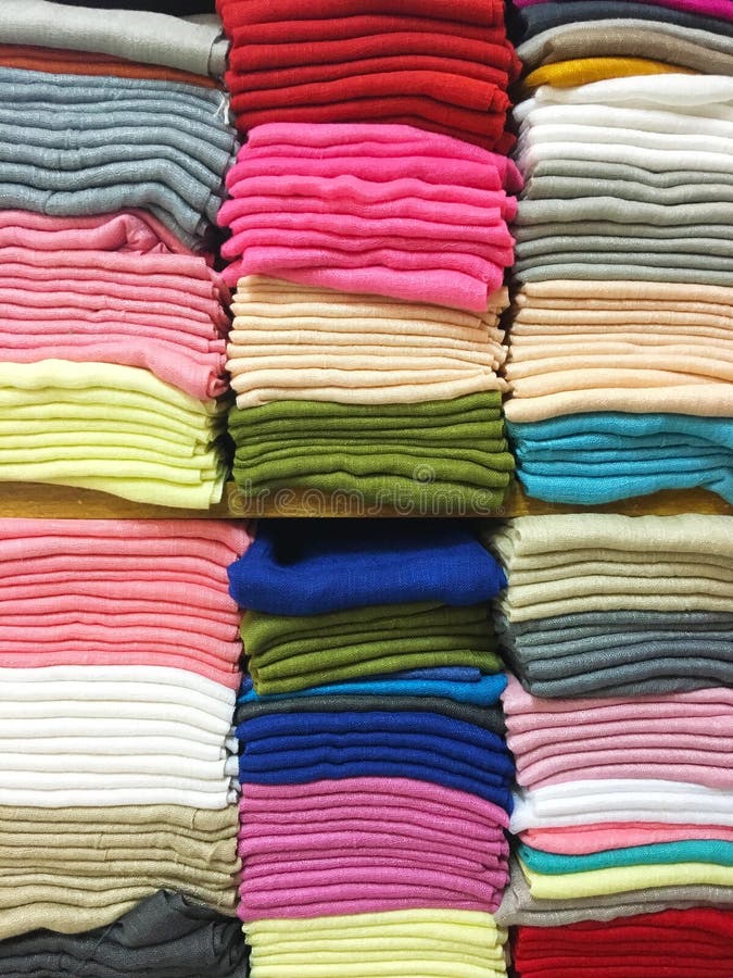 Stacked Colorful Fabrics in the Shop. Stock Image - Image of folded ...