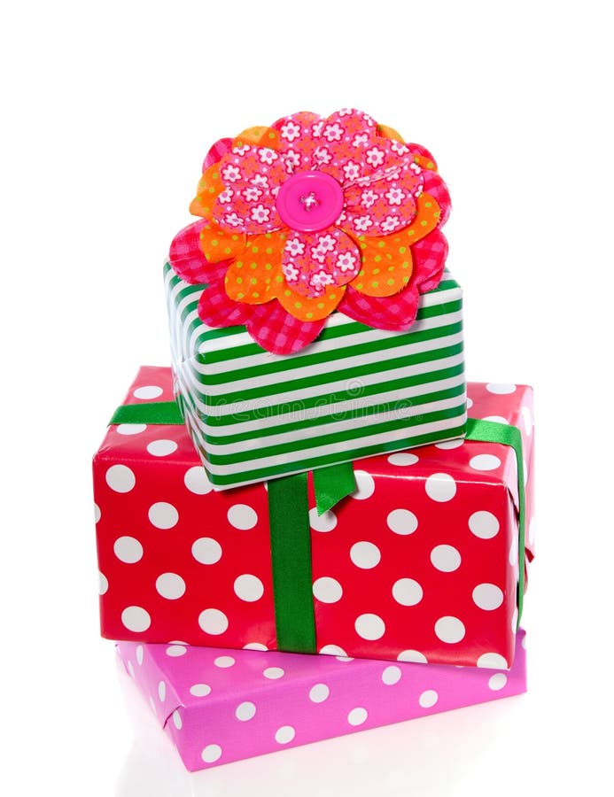 Stacked Colorful Gifts and Presents Stock Image - Image of dots ...