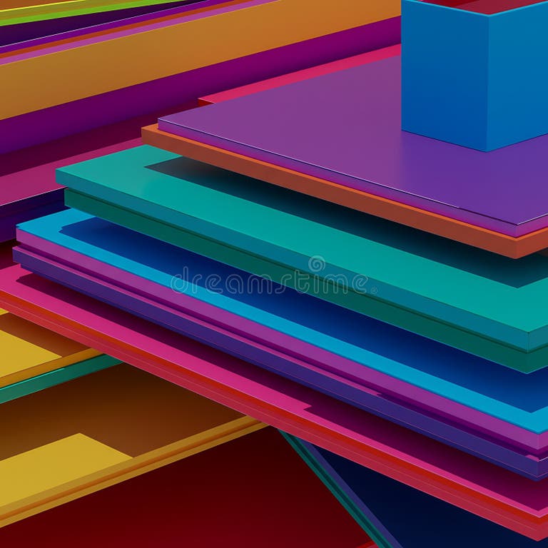 Stacked Colorful Rectangular Panels and a Cube, Featuring Shades of ...