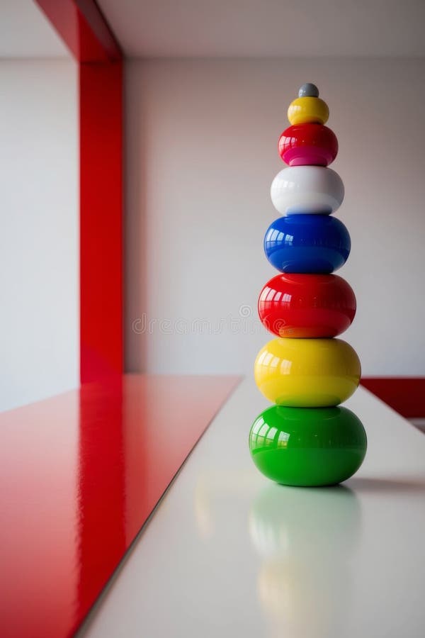 Stacked Colorful Spheres on a Red Surface. Stock Photo - Image of ...
