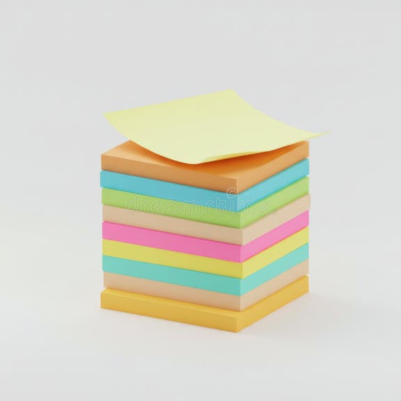 Stacked Colorful Sticky Notes on White Background in Studio Lighting ...