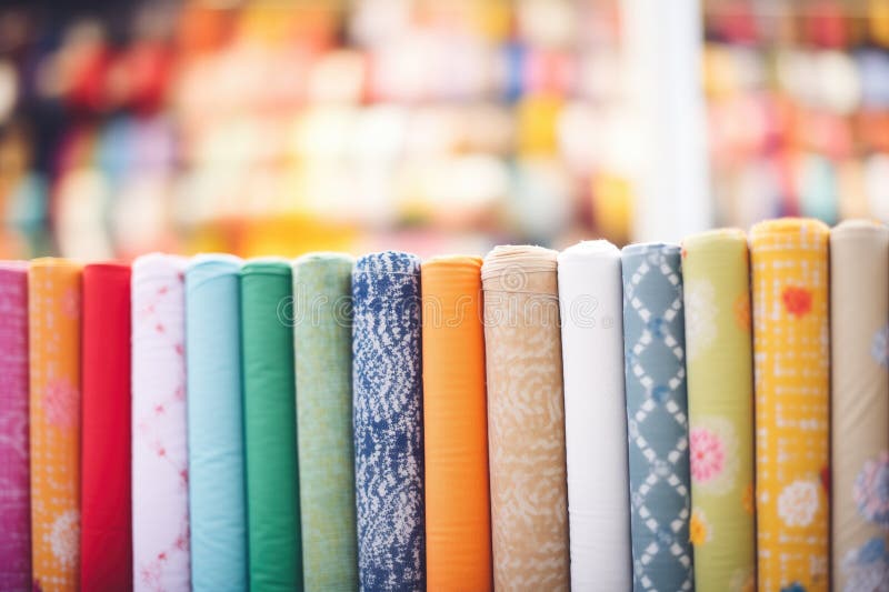 Stacked Colorful Textile Rolls in a Fabric Store Stock Illustration ...