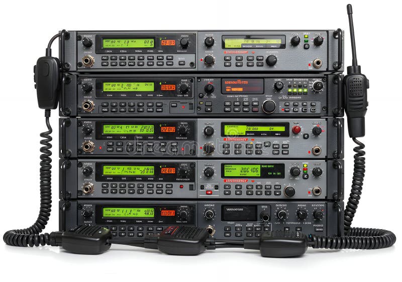 Stacked Communication Radios Featuring Multiple Devices on White ...