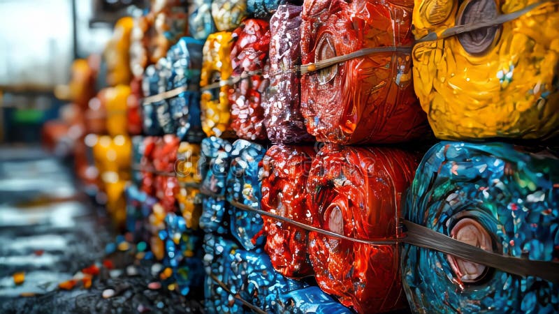 Stacked and Compressed Bales of Recyclable Plastic Material in Vibrant ...