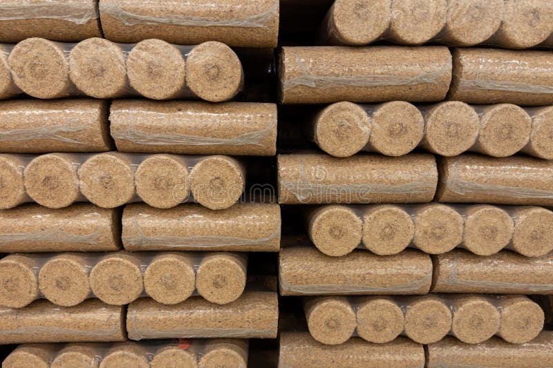 Stacked Compressed Wood Pellets for Heating in a Warehouse Setting ...