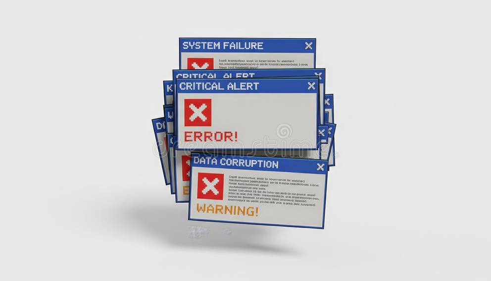 Stacked Computer Error Message Windows Displaying Critical Alerts Stock Illustration ...