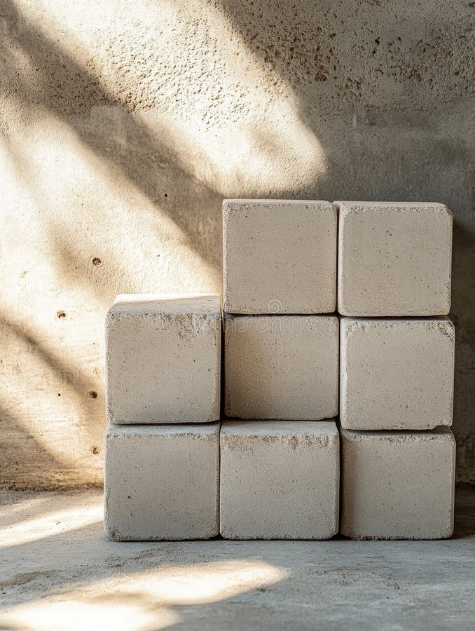 Stacked Concrete Blocks Casting Shadows on a Textured Wall. Stock Photo ...