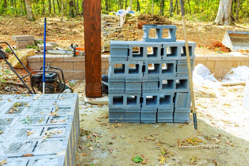 Construction Materials Arranged at a Building Site in a Wooded Area ...