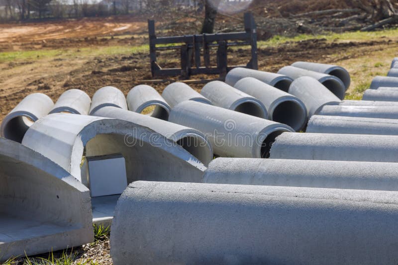 Stacked Concrete Pipes To Construct Drainage Systems on Building ...