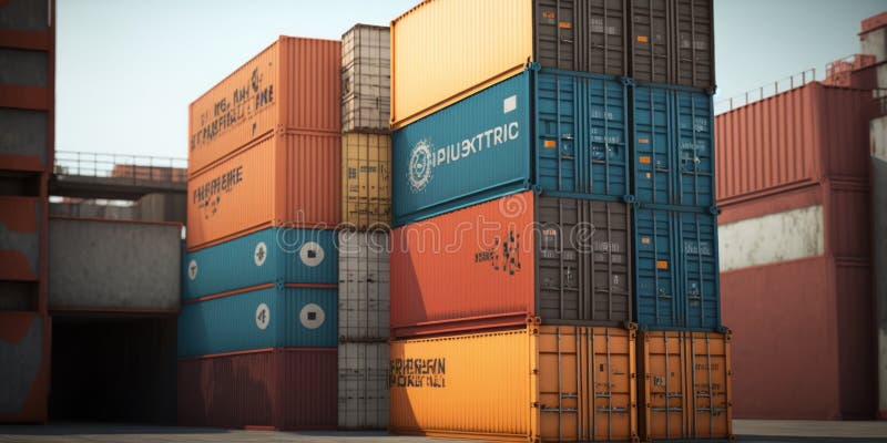 Stacked Containers in Port or Loading Dock Stock Illustration ...