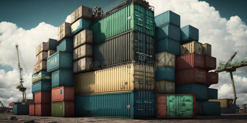 Stacked Containers in Port or Loading Dock Stock Illustration ...