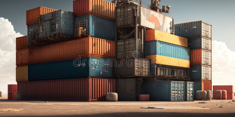 Stacked Containers in Port or Loading Dock Stock Illustration ...