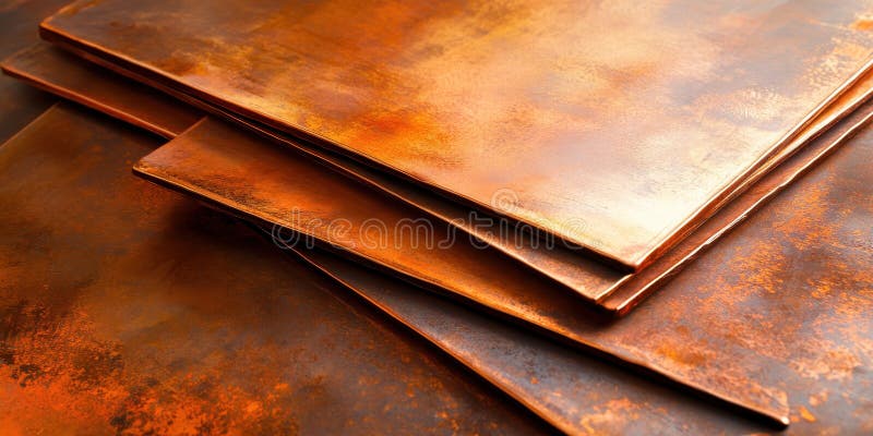 Stacked Copper Sheets with Rustic Texture for Industrial Design and ...