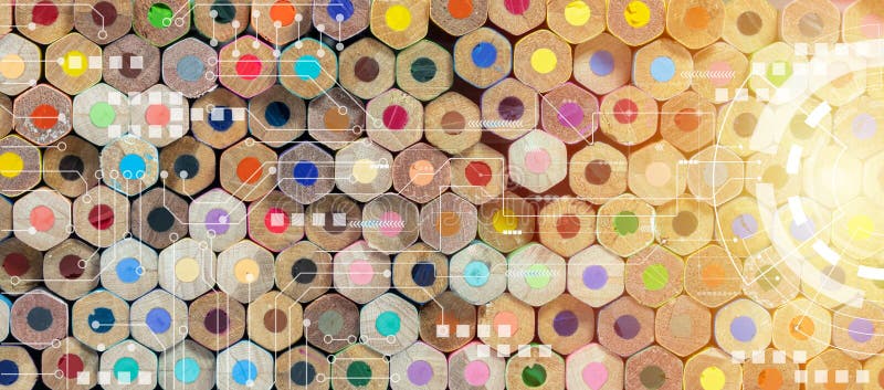 Stacked of Crayons with Business Global Internet Connection Application ...