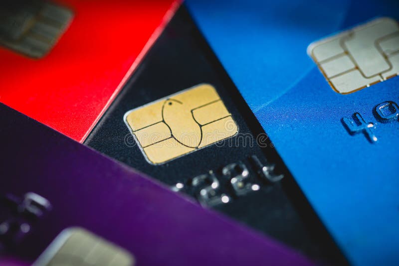 Stacked Credit Cards with Chip, Close Up View with Selective Focus for ...
