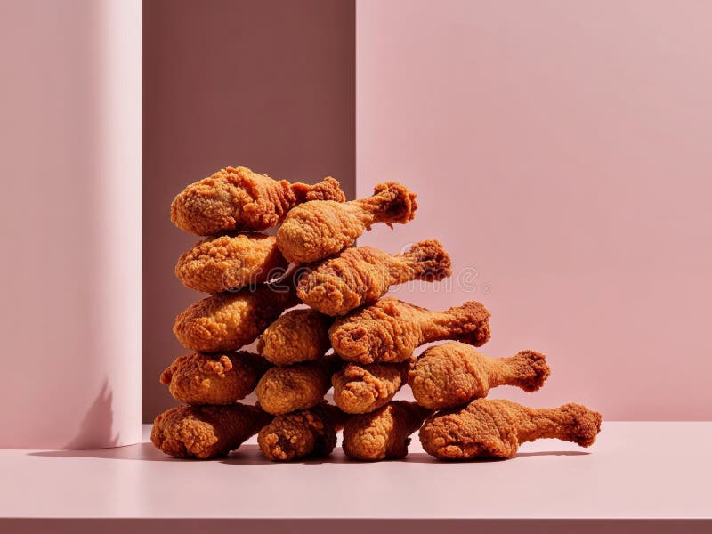 Stacked Crispy Fried Chicken Drumsticks on a Pink Background. Stock ...
