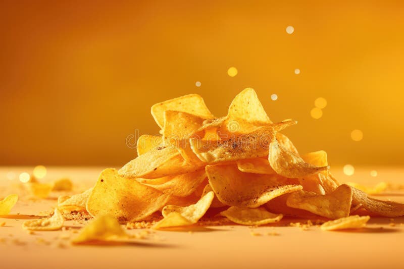 Stacked Crispy Potato Chips on Yellow. Generative AI Stock Photo ...