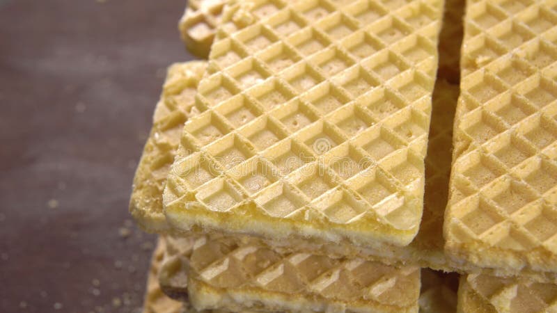 Stacked Crispy Wafer Cookies on a Wooden Surface. Texture Checkered ...