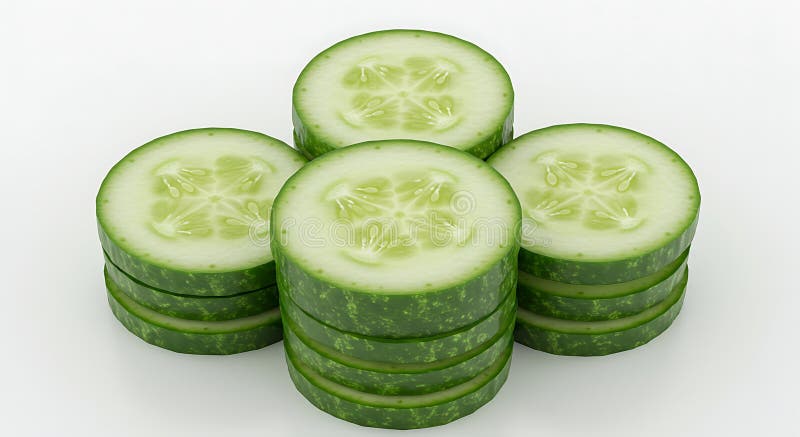 Stacked Cucumber Slices Against a White Background Stock Illustration ...